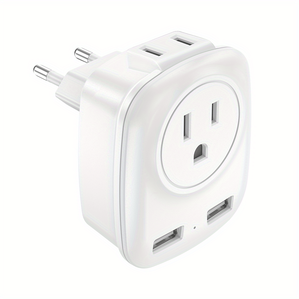 Дорожный переходник из США в Европу с 2 USB-портами, 2 американскими розетками и разъемом Type-C, 110–240 В, европейская вилка, модель KSD-079B
