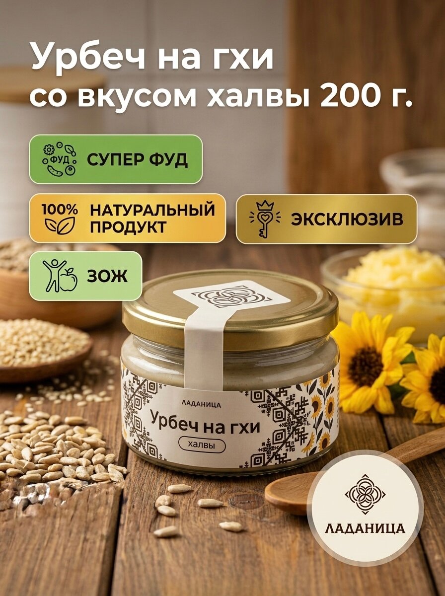 Урбеч из подсолнечника со вкусом халвы Ладаница, с маслом гхи и мёдом, 200г