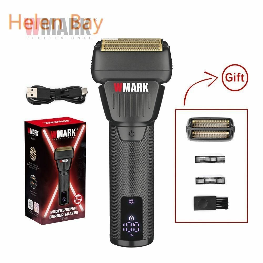Машинка для стрижки волос и бороды WMARK NG-7982, двойная фольга, LED дисплей, 9000 об/мин, аккумуляторная, черный