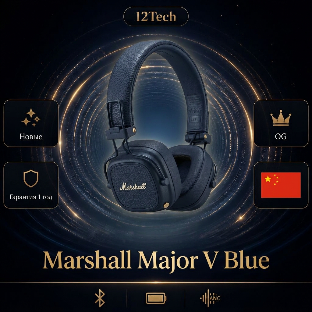 Беспроводные наушники Marshall Major V, IPX4, 1600 мАч, Blue (Полуночный синий)