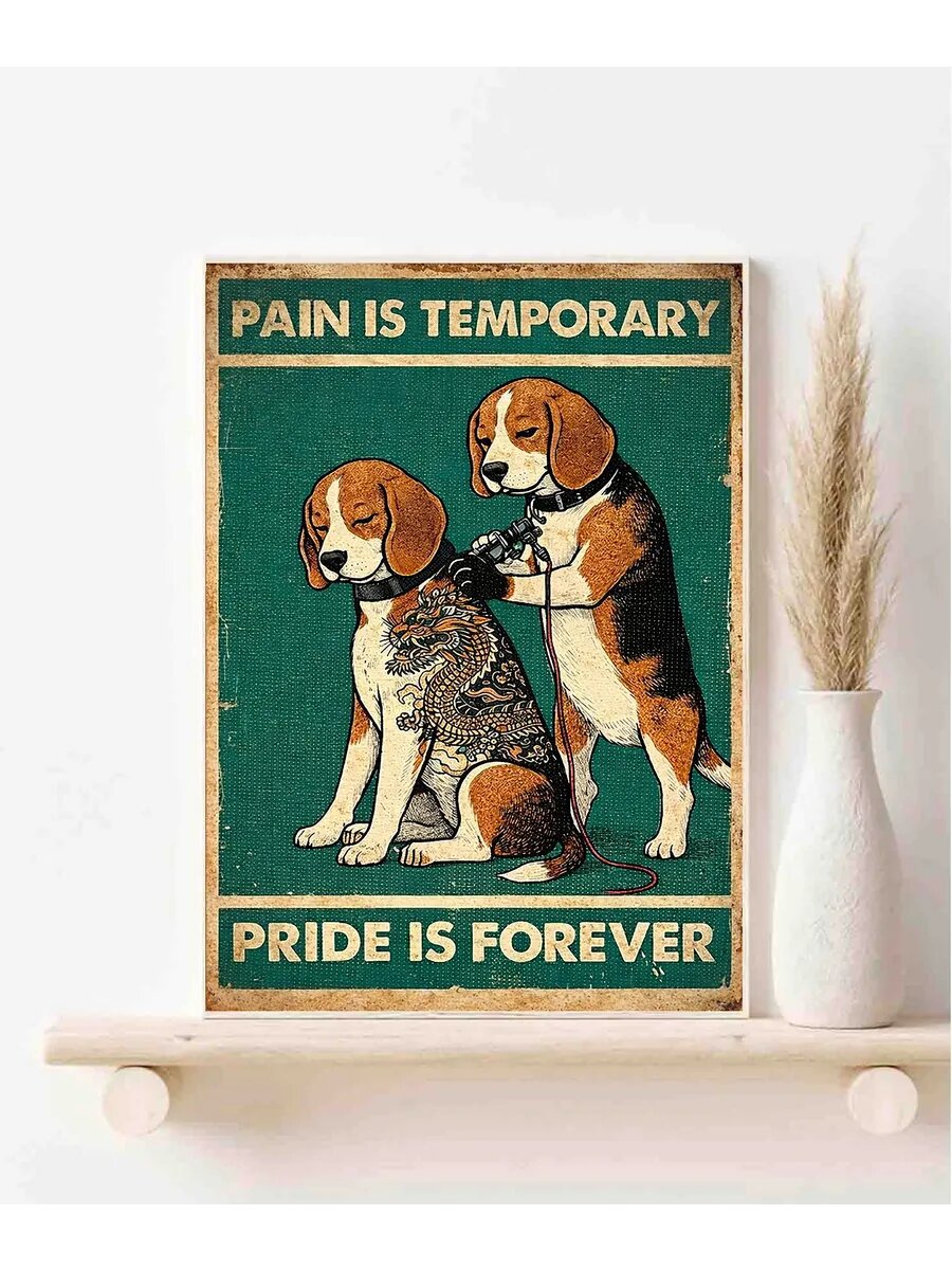 Бигль, Pain is Temporary, Tattoo, Плакат 30x42см