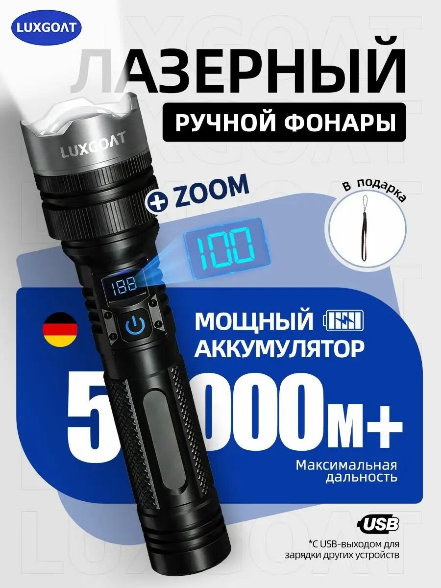 LUXGOAT мощный ручной фонарь профессиональный светодиодный аккумуляторный с цифровым дисплеем-xm