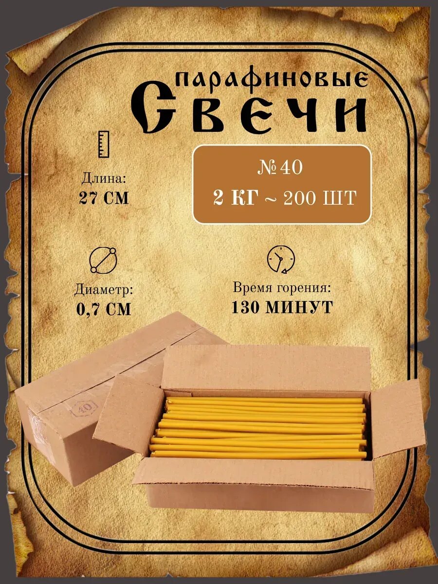 Свечи церковные №40 (парафиновые) (для православного богослужения и домашней молитвы)