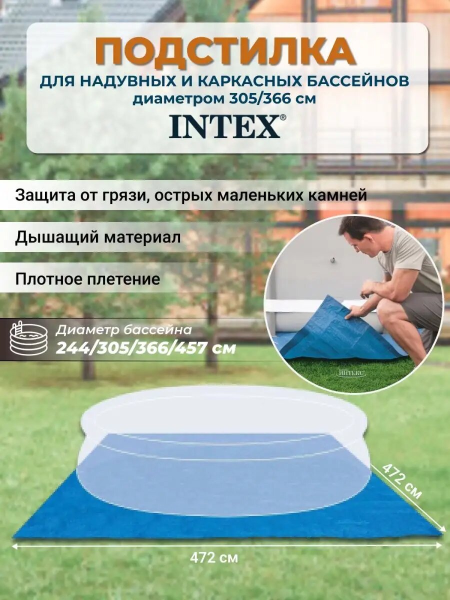 Подстилка под бассейн 472х472 см Intex 28048