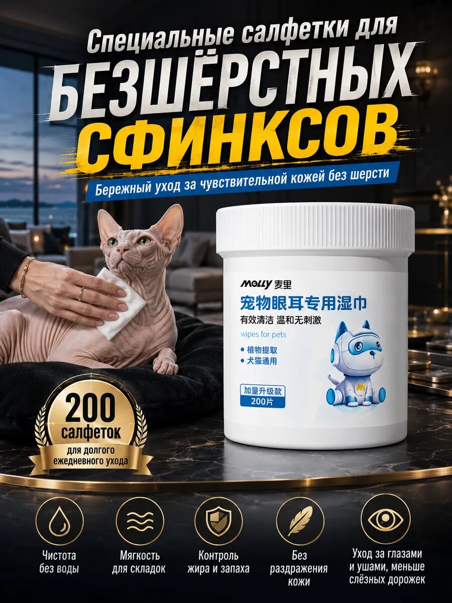 Салфетки для сфинксов влажные
