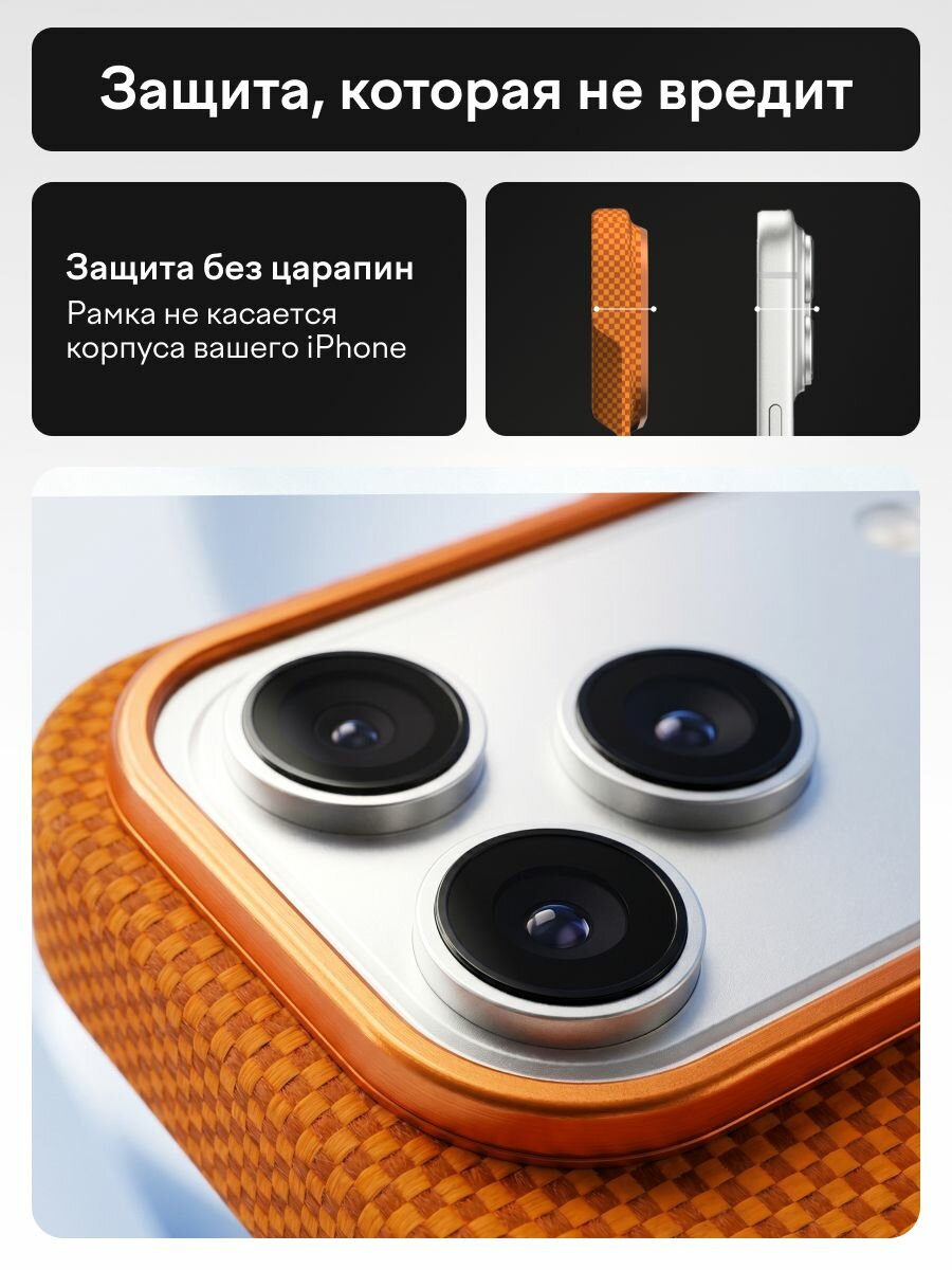Чехол Magssory CFB044org, для iPhone 17Pro, кевларовый, оранжевый — фото 1