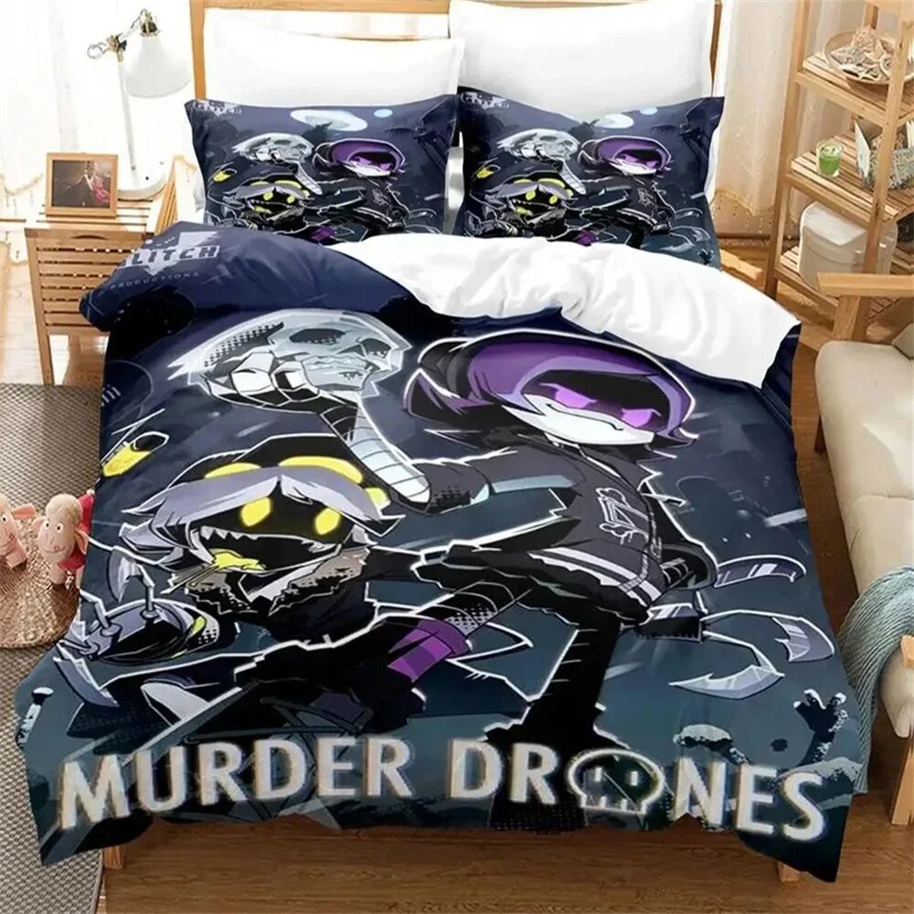 Комплект одеял с 3D принтом «Murder Drones» (Мёрдер Дроунс), размеры Single / Twin / Queen / Full, стильный домашний текстиль для взрослых, подарок для фанатов