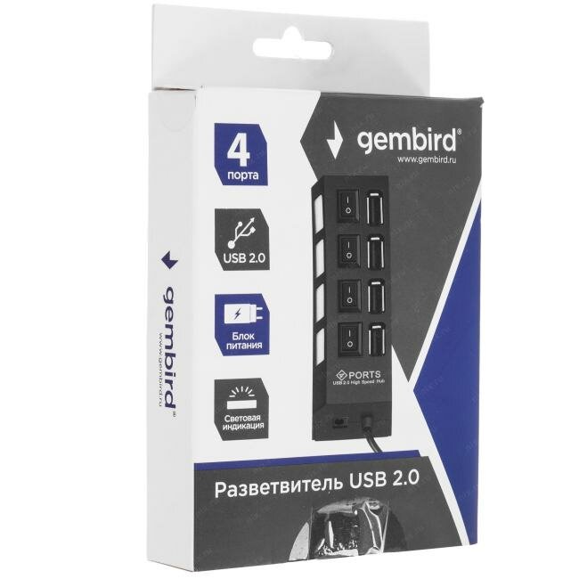 Gembird UHB-U2P4-02A USB2.0 Hub 4 port + Б. п. — фото 1