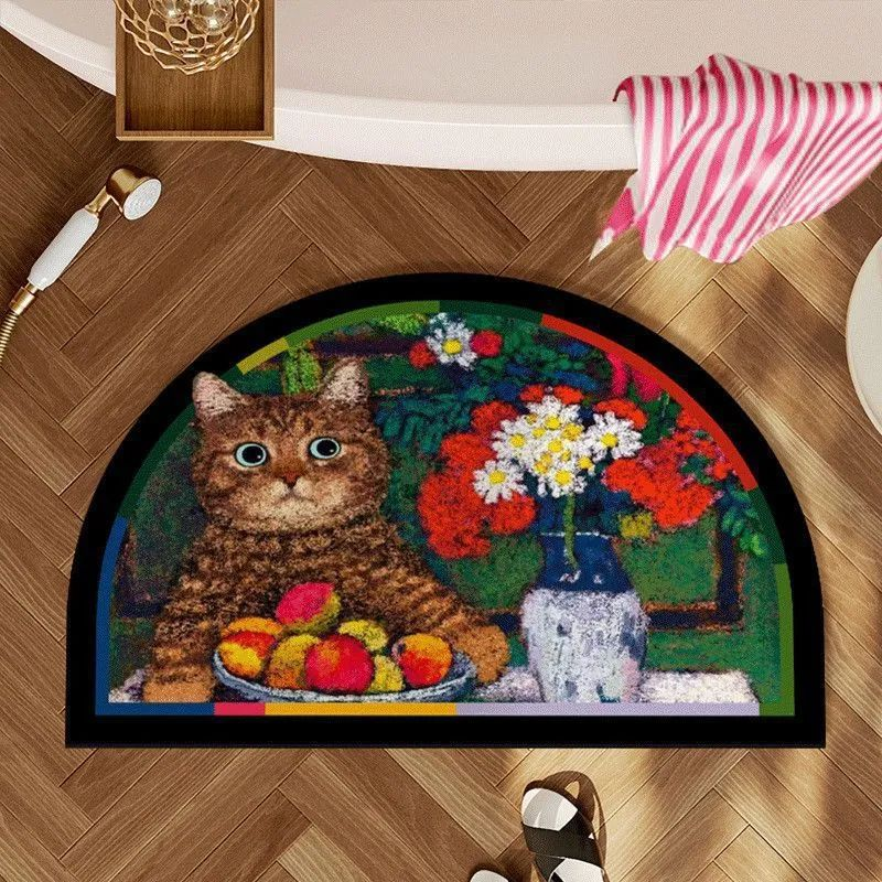 HYYM Коврик для ванной 50x80 см кот, Полукруглый коврик для ванной с принтом кота