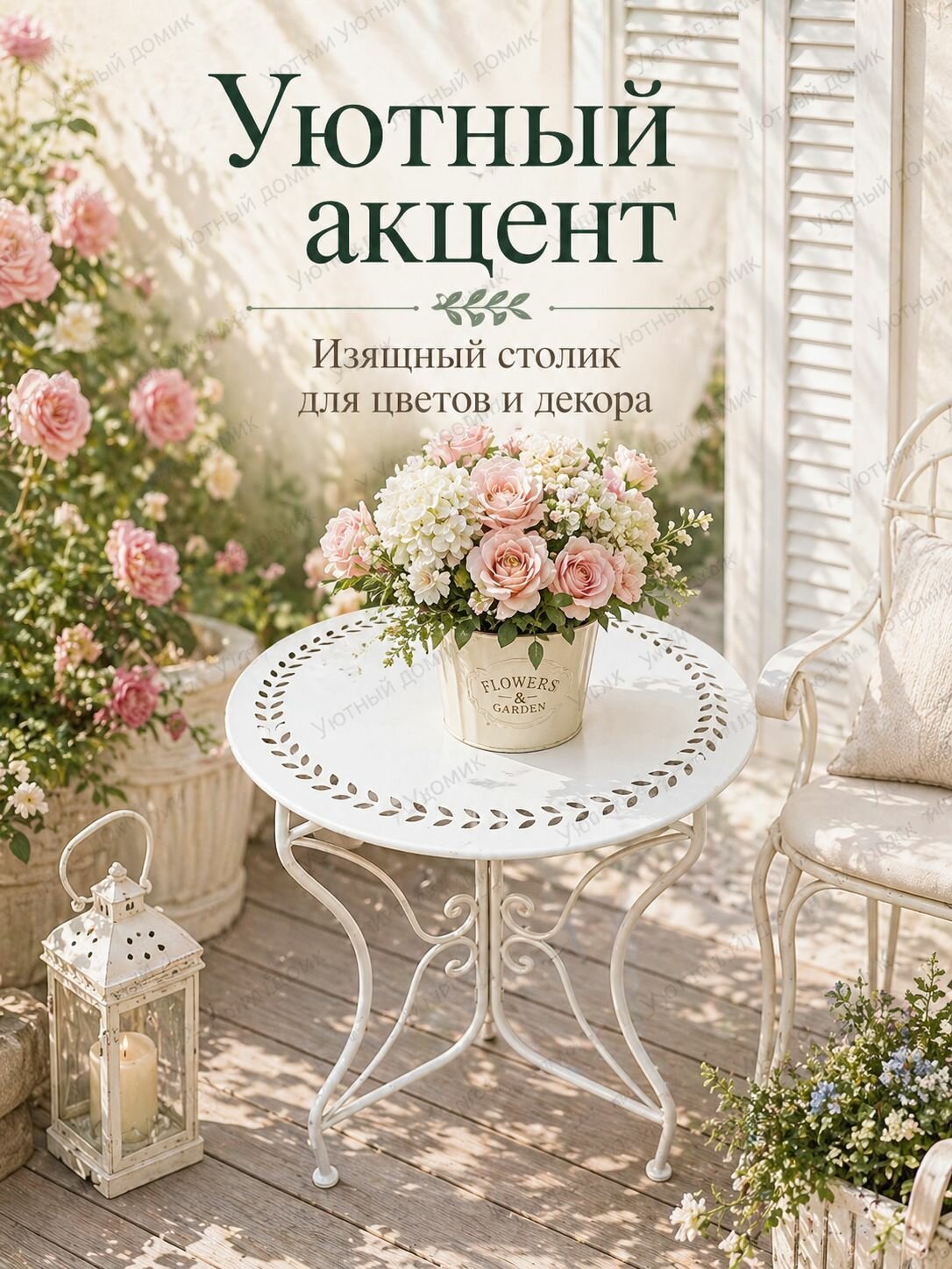 Садовый стол, Металл антикоррозийный, для дачи и балкона62х62х71 см