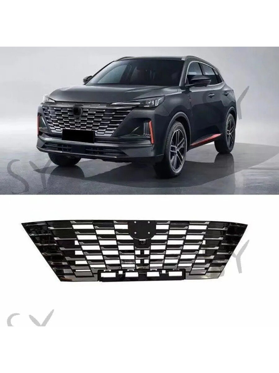 Накладка на решетку радиатора Changan CS55 PLUS, защита бампера из ABS пластика, черная