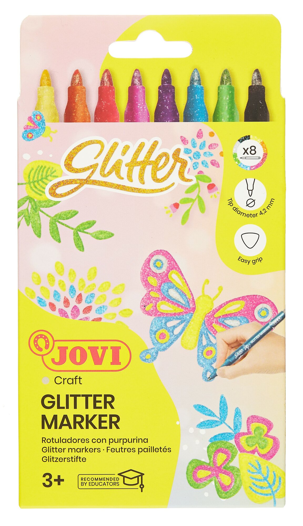 Фломастеры «Glitter» Carioca, 8 цветов, с блестками, смываемые