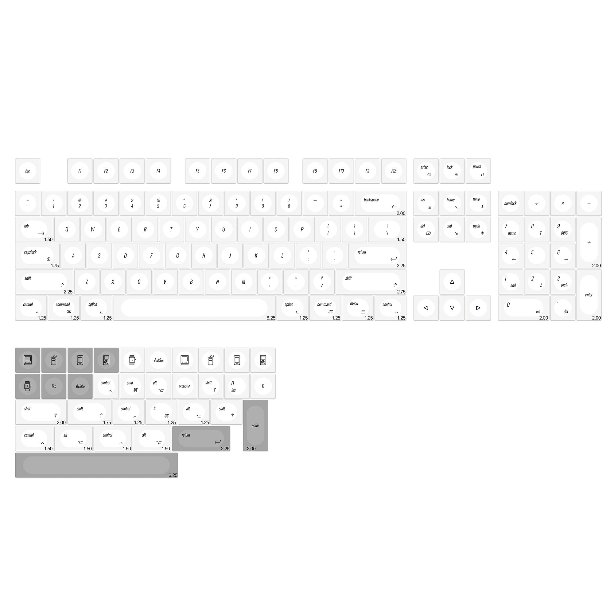 Белые колпачки для клавиш KBDiy MAC Style Doys-EN
