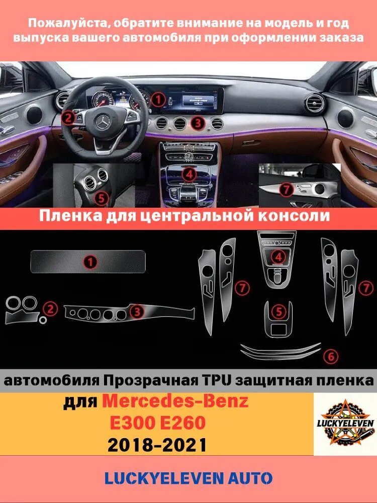Подходит для пленки салона 2018-2025 Mercedes-Benz E300L E260L, пленки центральной консоли для рычага переключения передач, прозрачной защитной пленки из ТПУ для экрана навигации