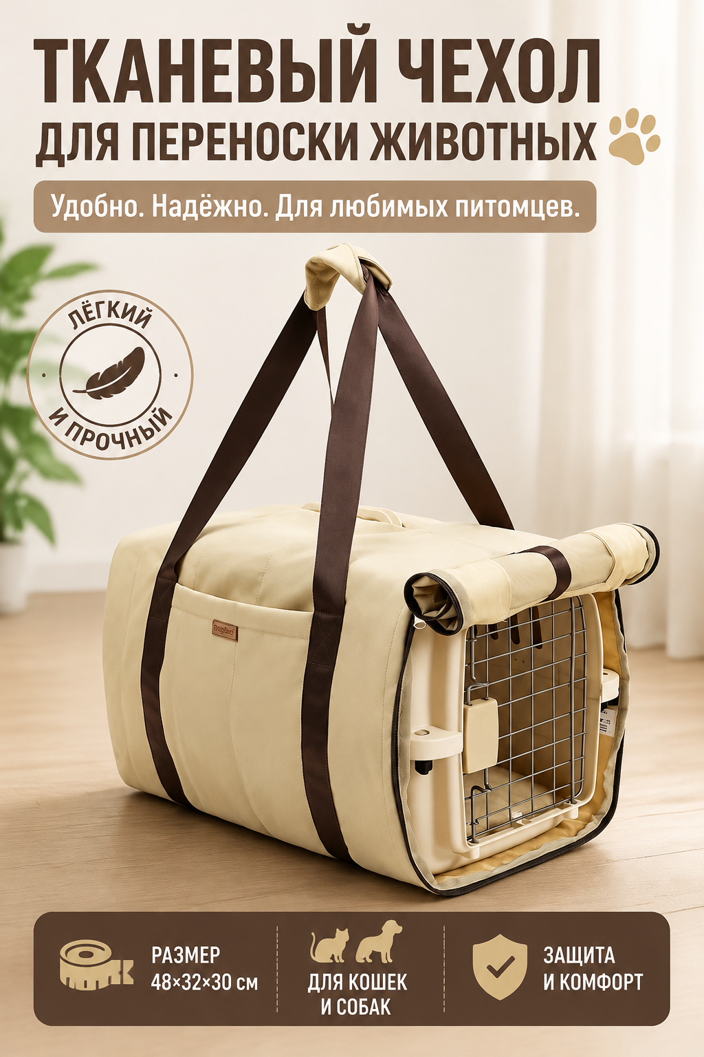 Тканевый чехол для переноски животных 48×32×30 см, полиэстер