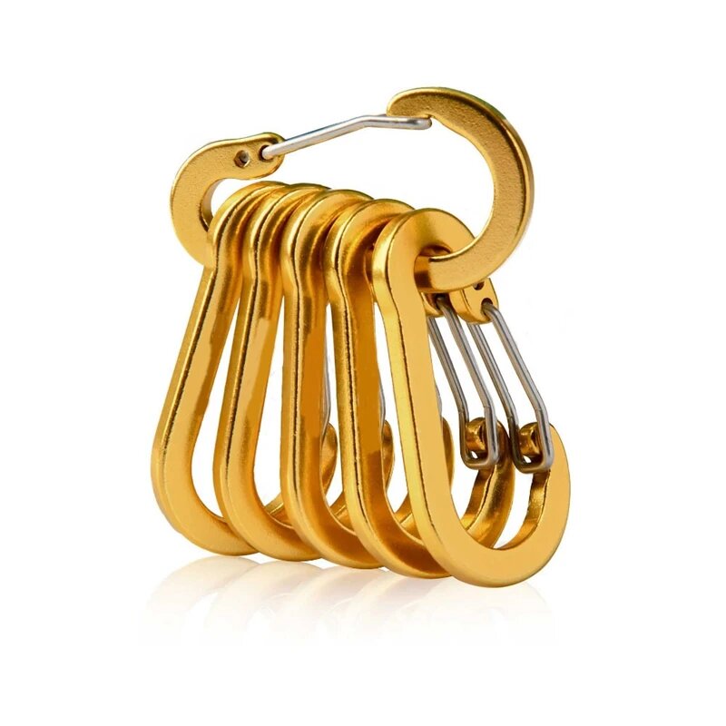 Набор из 6 алюминиевых карабинов-брелоков с инструментом Желтый, Gold 6pcs