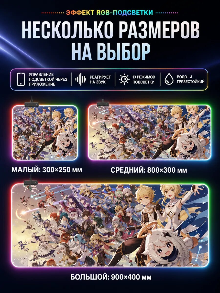 RGB коврик Genshin Impact Райден 900x400x4mm