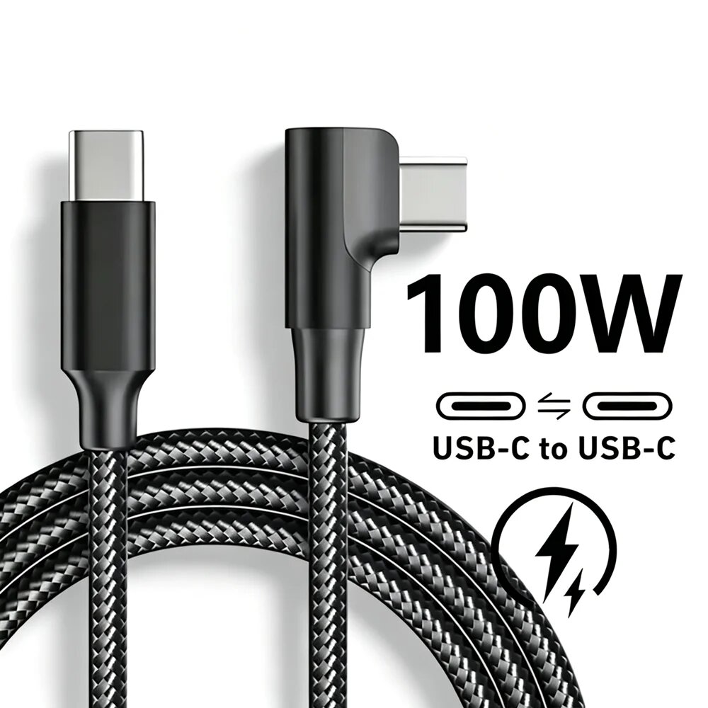 USB-C кабель 2м, 60W, серый, 90°
