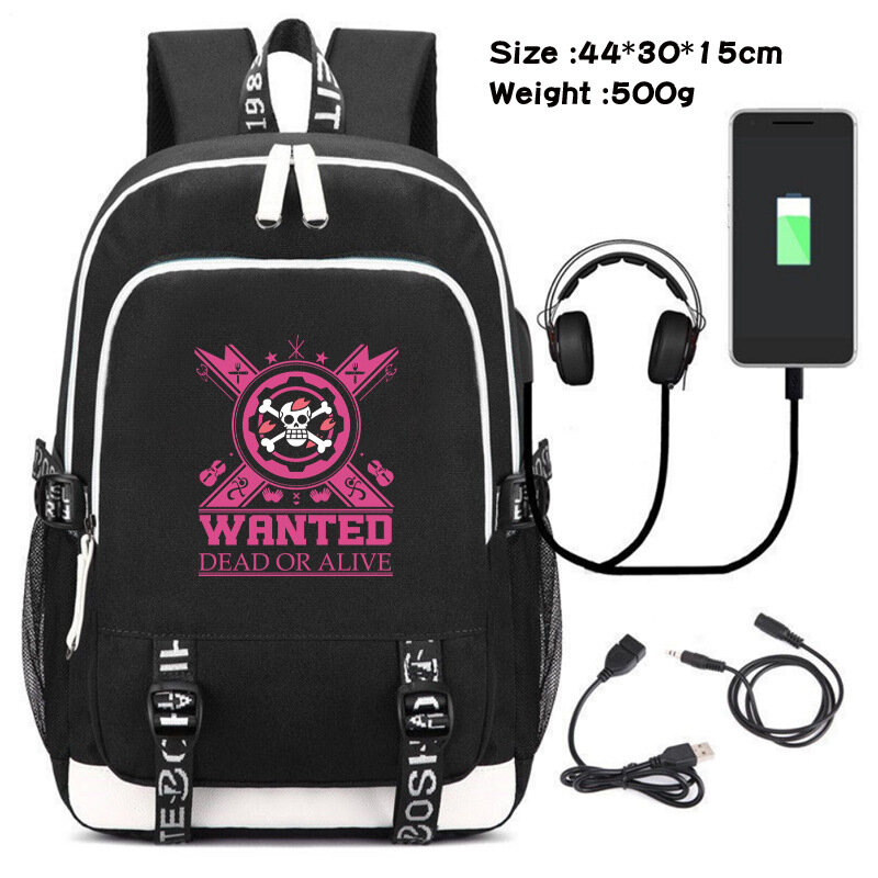 Аниме-рюкзак One Piece, канвас, 44×30×15 см, 500 г, USB-порт, отделение для ноутбука 16", для учёбы и путешествий