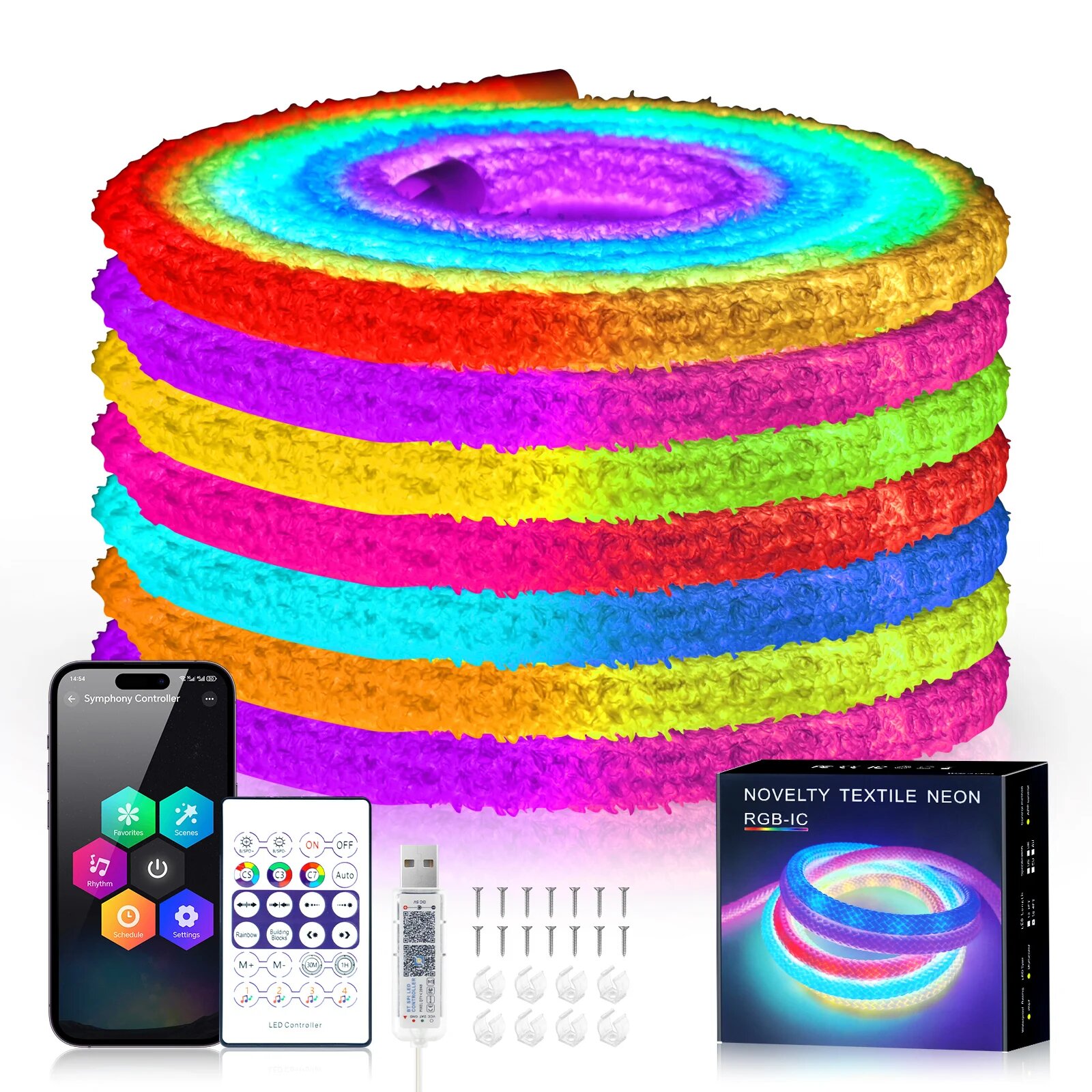 Разенд RGB неоновая светодиодная лента 5В USB fluffy velvet 24 ключа 5м