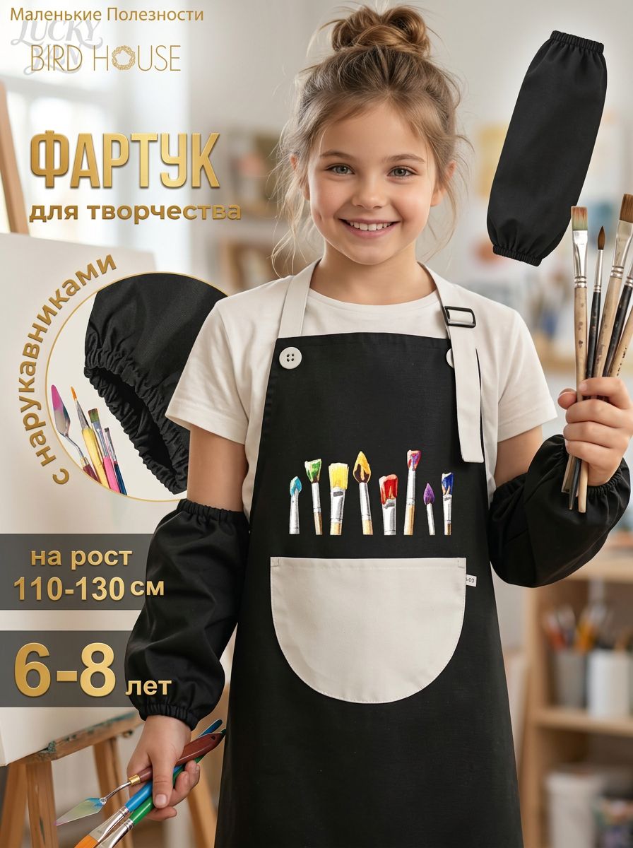 Фартук и нарукавники для труда и рисования, фартук для рисования детский, Подходит для детей ростом 110 130см, От 6 до 8 лет