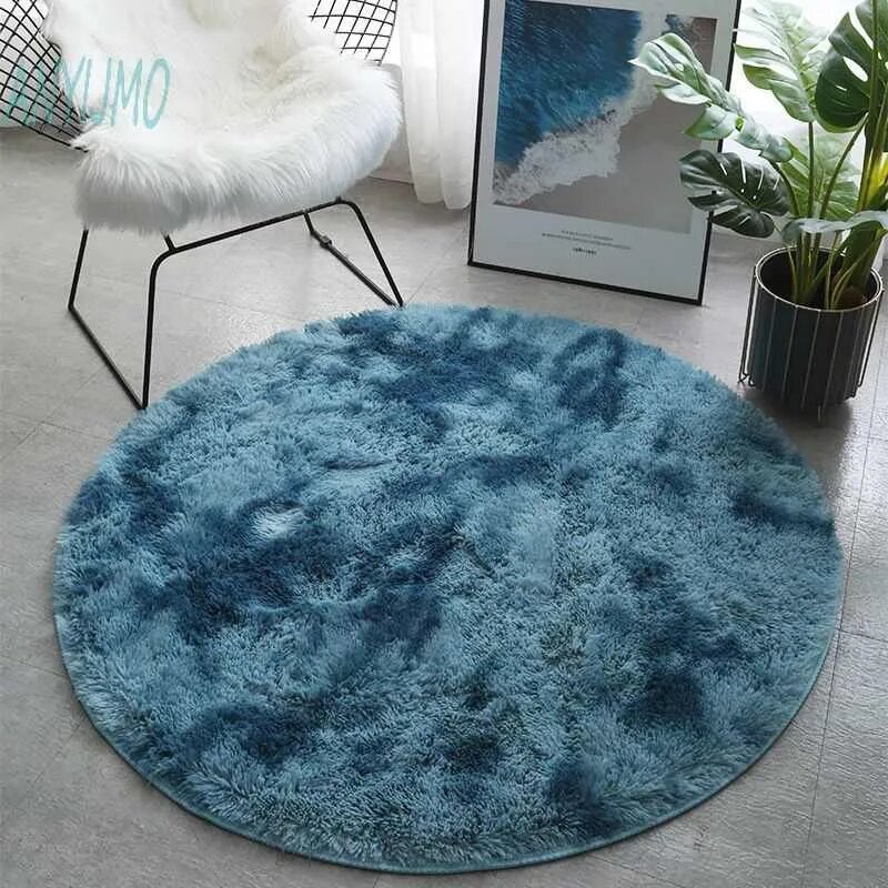 Ковер ANYIJMO 40x40 см синий, круглый, из полиэфирного волокна, для гостиной