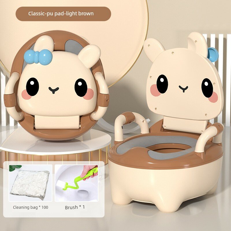 Детский горшок для малышей, низкая модель с ПУ-сиденьем, в комплекте щетка и чистящий пакет, цвет Мика Кролик