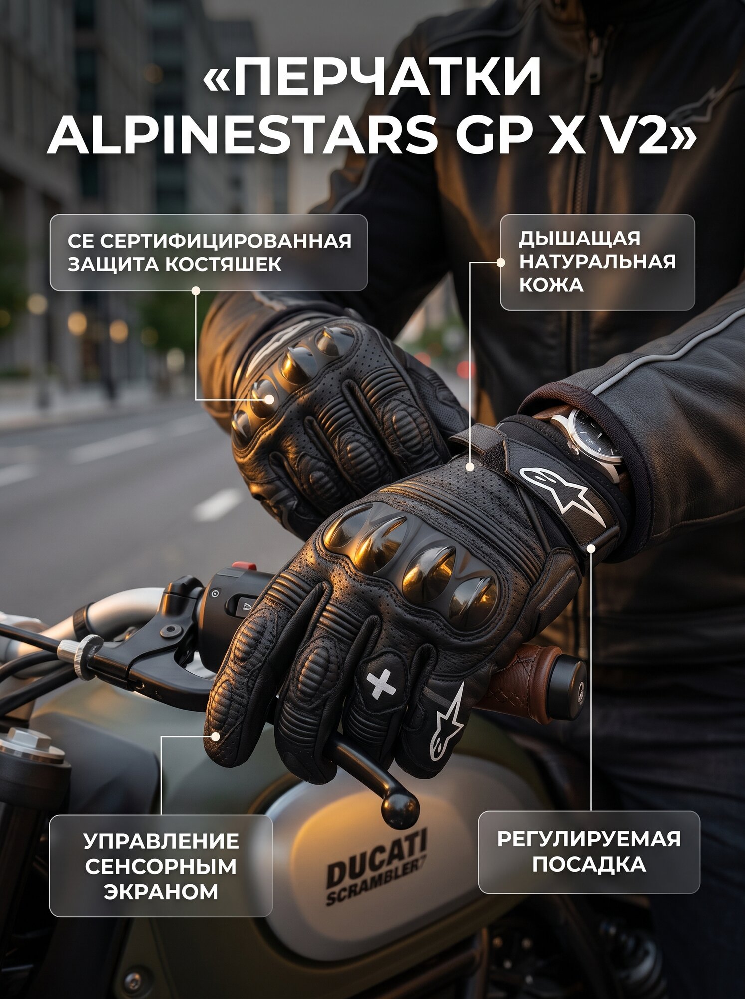 Перчатки мотоциклетные мужские Alpinestars GP X V2 , Черного цвета M