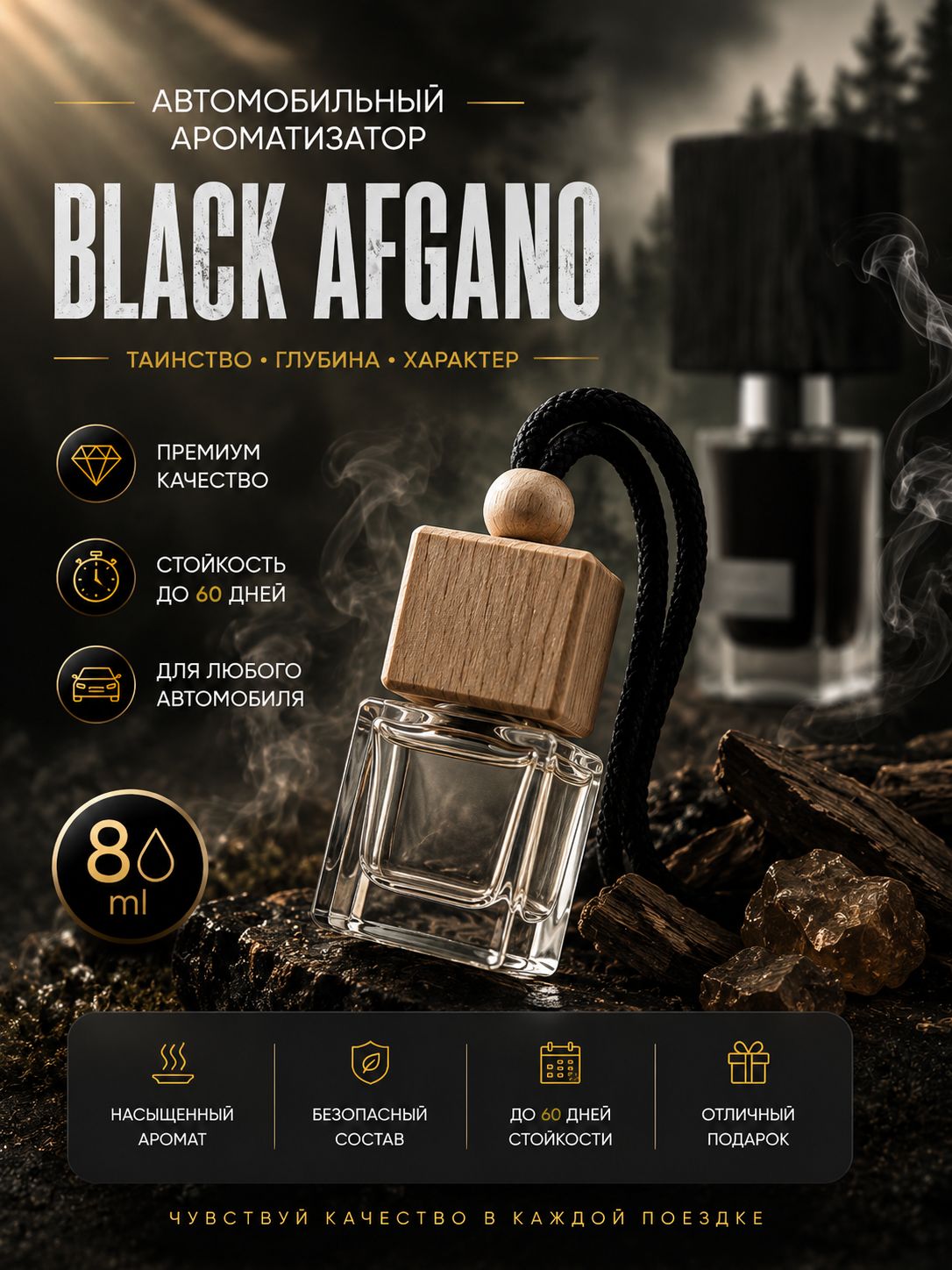 Ароматизатор для автомобиля , Black Afgano (блэк афгано) , пахучка в машину , автопарфюм 8 мл