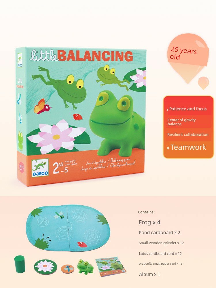 Djeco Лягушка прыгает на кувшинках Стекающий баланс игрушка для 3-5 лет, деревянная обучающая головоломка с 12 деталями
