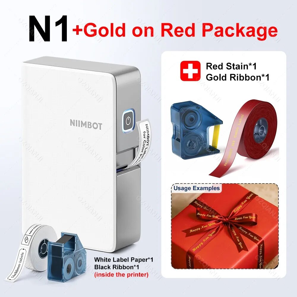 Niimbot N1 принтер этикеток, красный + золотой комплект