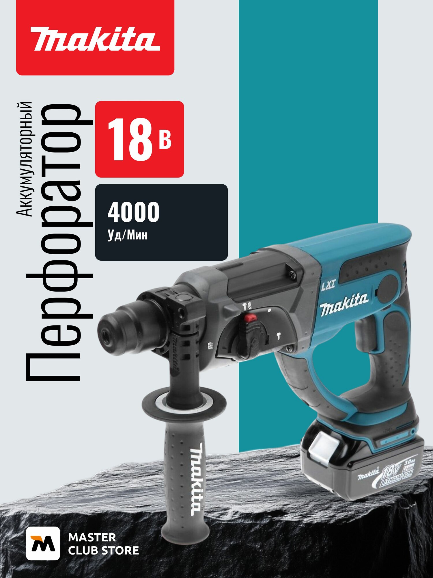 Аккумуляторный перфоратор Makita DHR202RF, 1.9 Дж, c АКБ 3 Ач и ЗУ, в кейсе