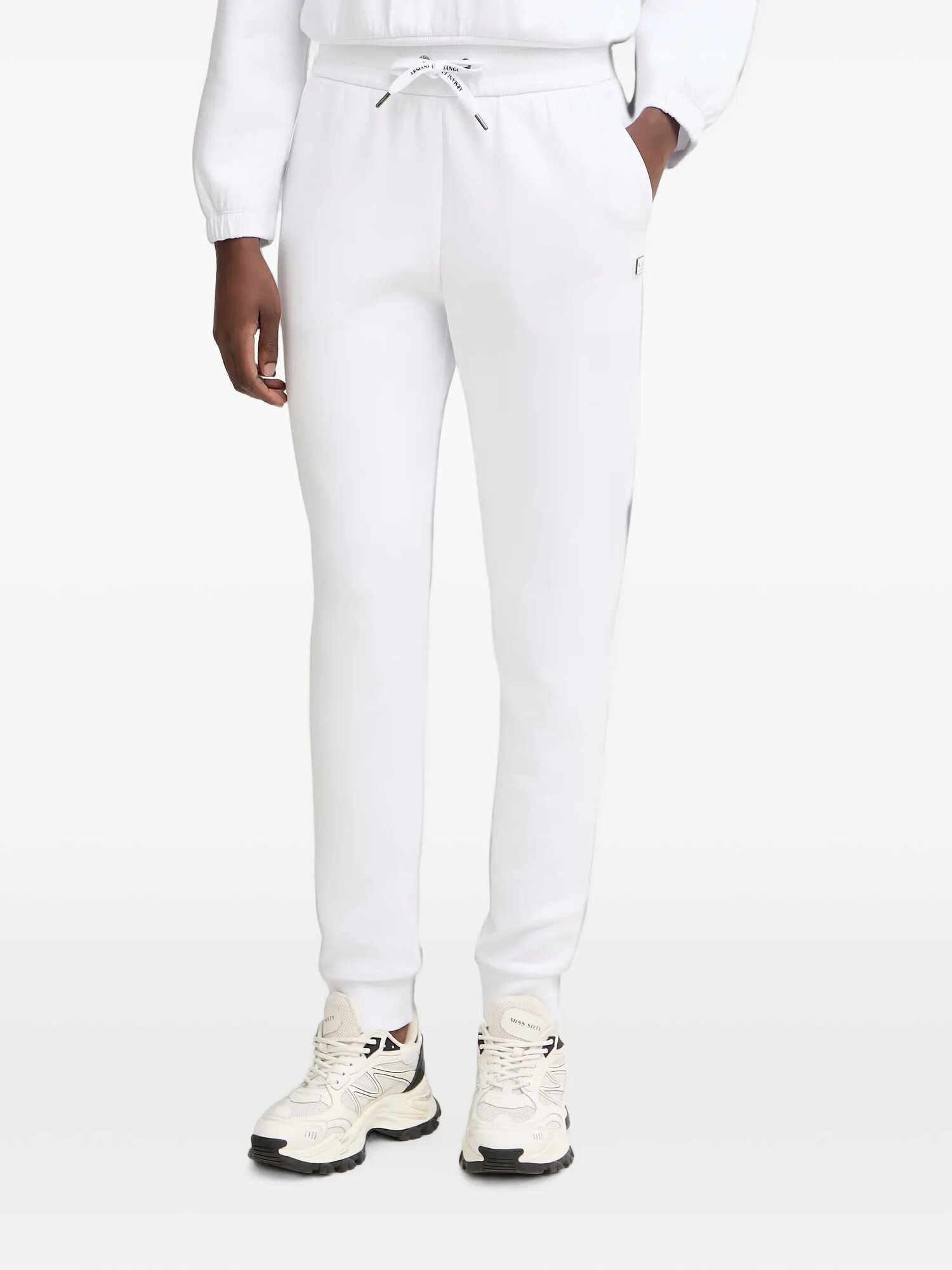 Брюки Armani Exchange Logo-patch drawstring track pants, размер 46, белый