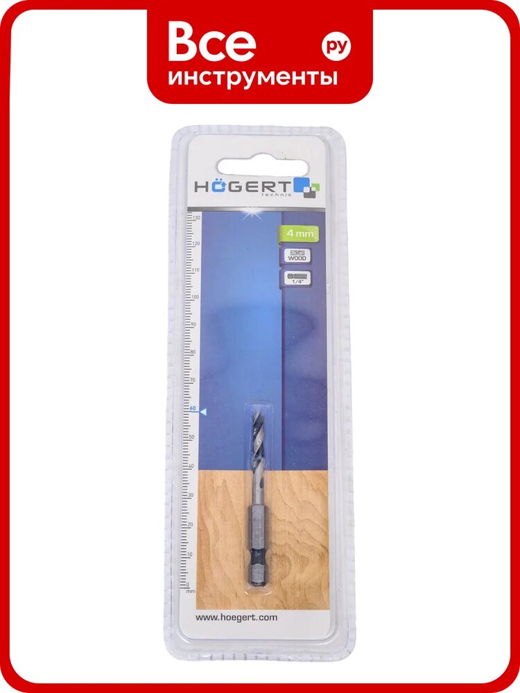 Сверло по дереву (4x60 мм; 6-гранный хвостовик; HSS) HOEGERT TECHNIK HT6D344