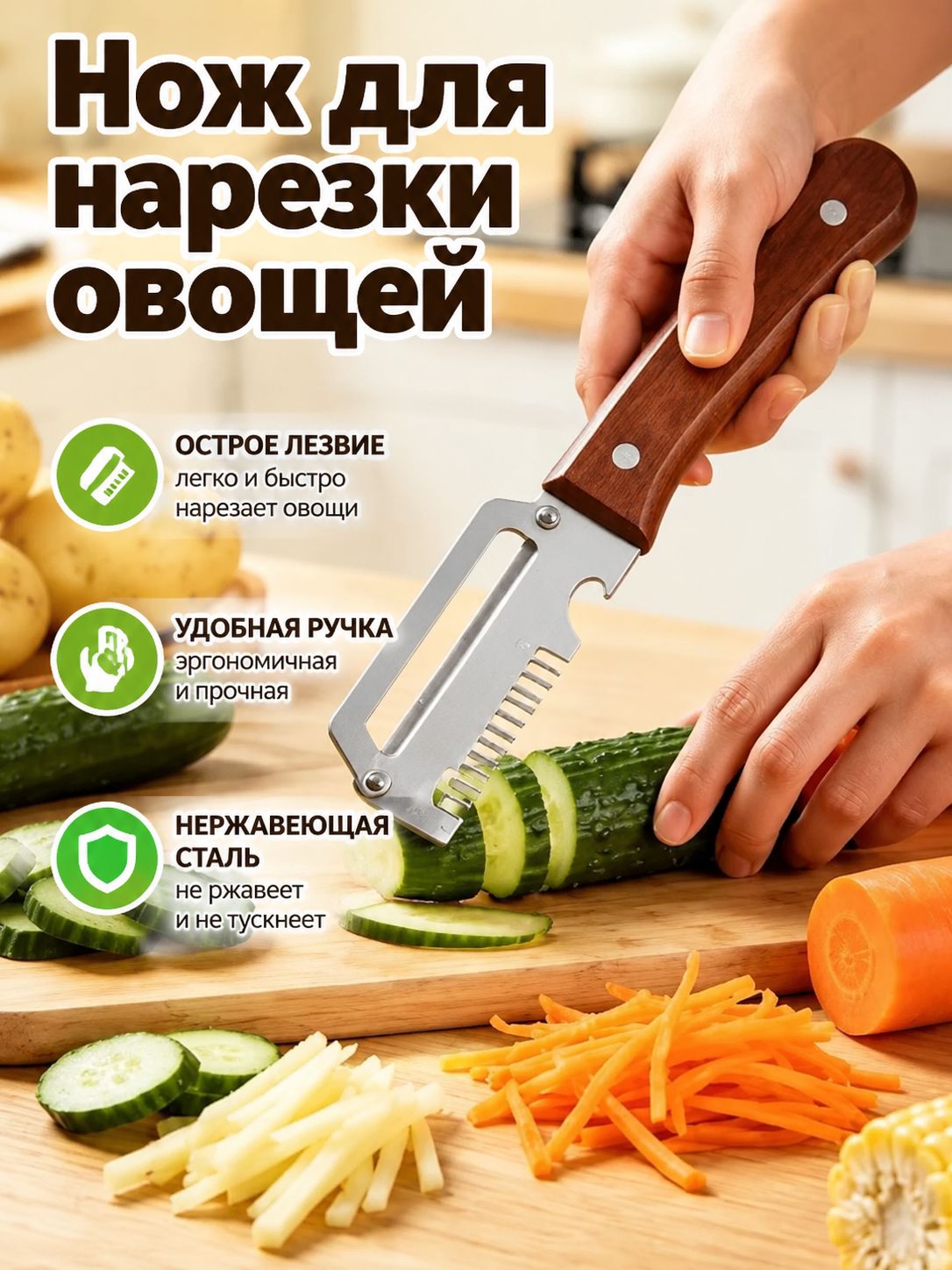 Зубчатая овощечистка 2-в-1 для нарезки фруктов и овощей