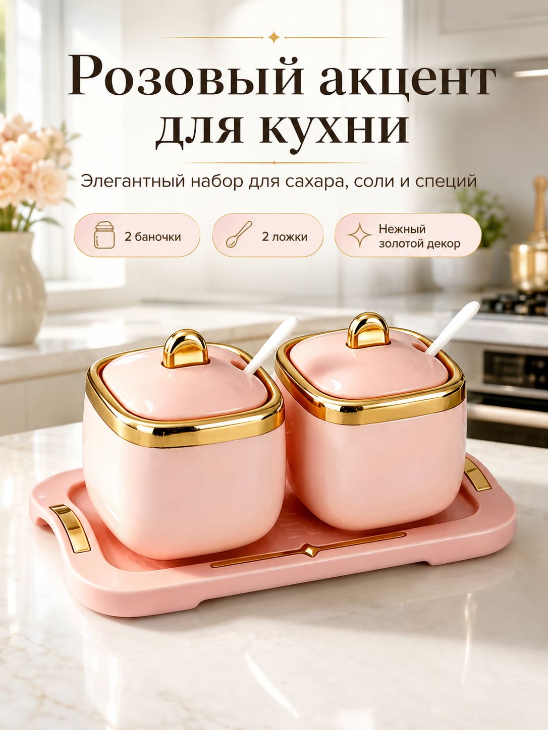 Набор сахарница и солонка на подставке с ложкой и крышкой 2 шт Conflate, белое