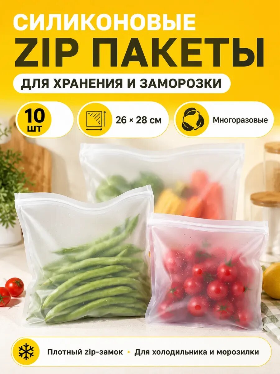 Пакеты силиконовые для хранения и заморозки 10 шт