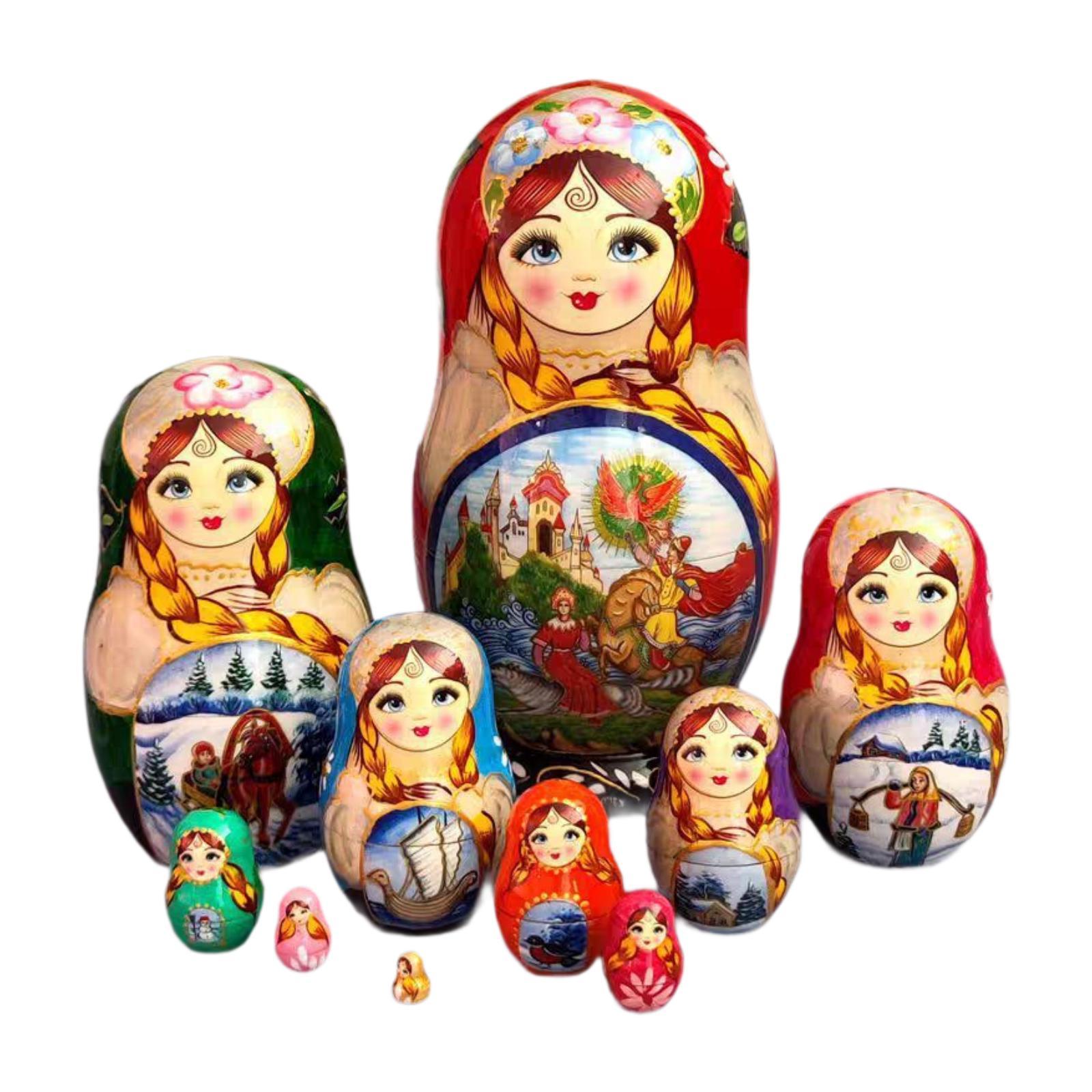 10 матрешек ручной работы в русском стиле, креативные русские куклы для украшения дома, красные.