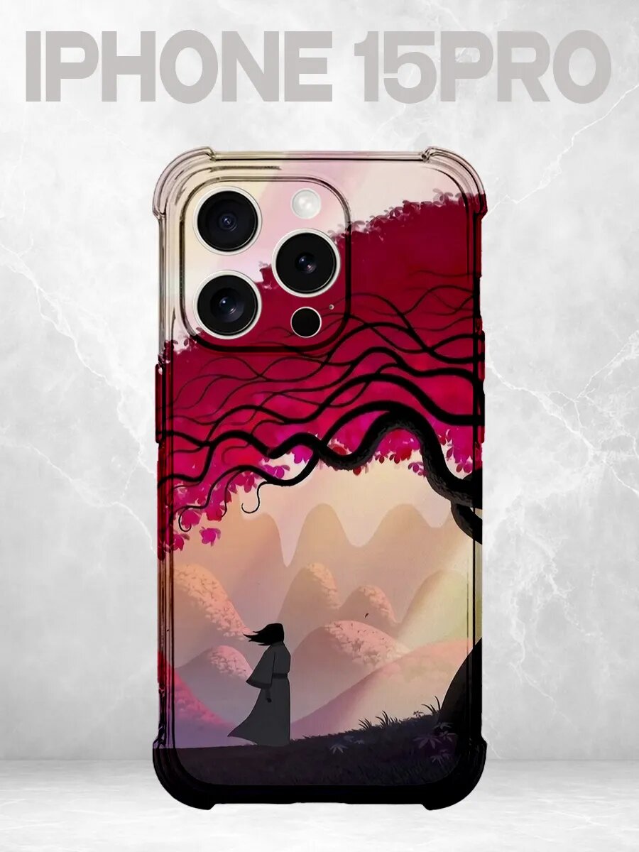 Чехол на iPhone 15 Pro с принтом самурай джек