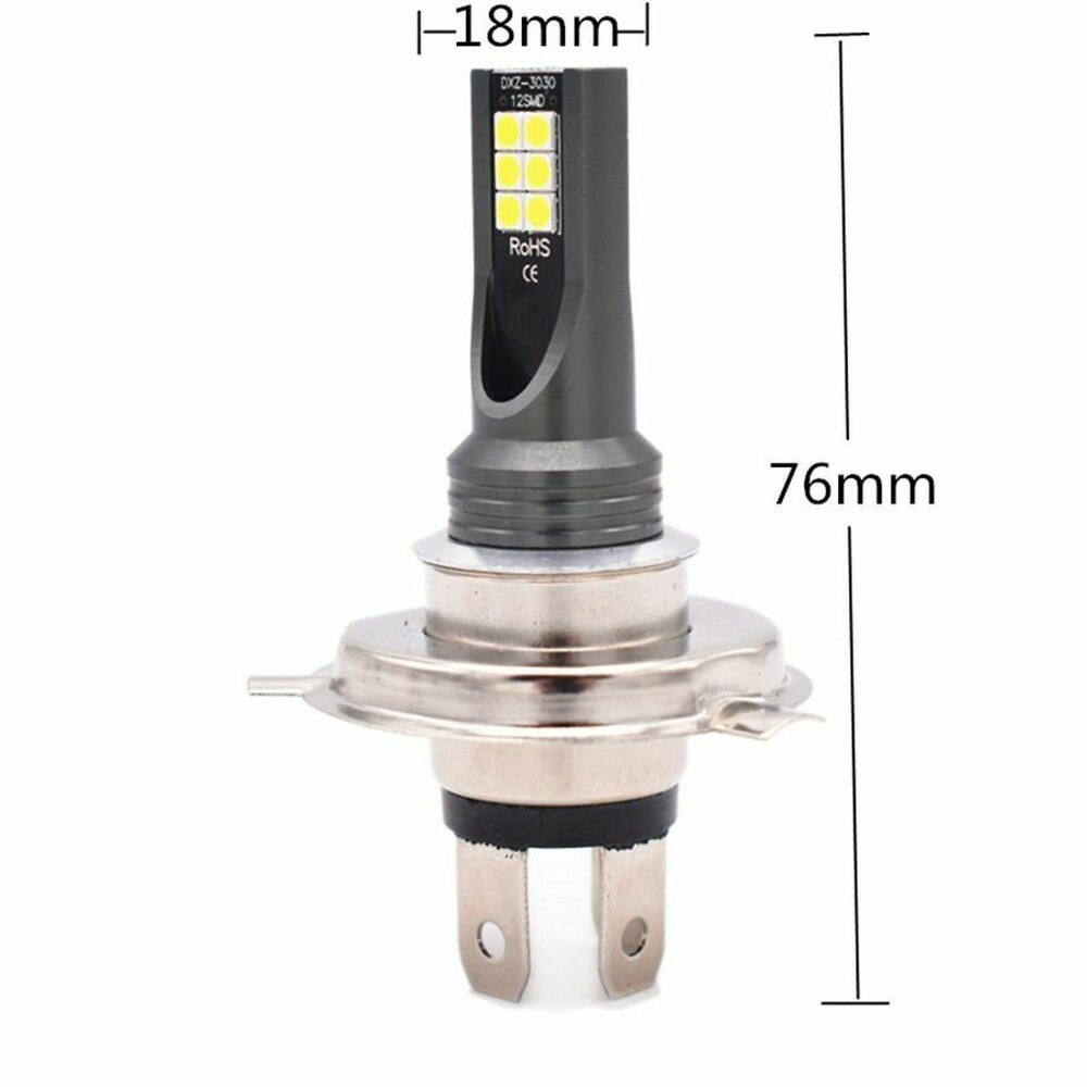 Светодиодная LED фара H4 9003 HB2 для мотоцикла, 60 Вт, белый свет 6000 К, 12-24 В, 2 шт.