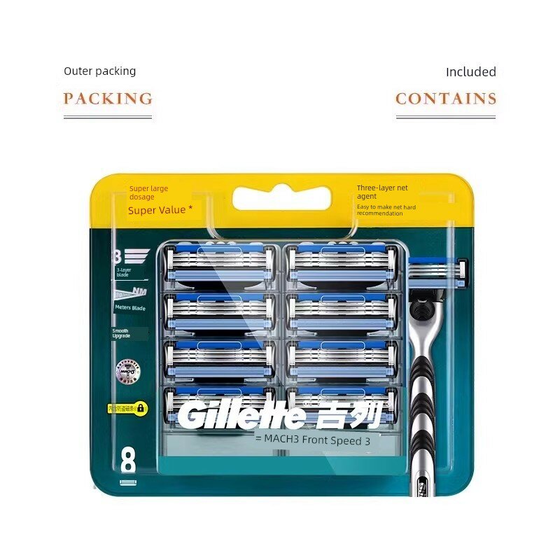 Оригинальные сменные лезвия Gillette Fusion3, 8 лезвий, супермаркетская упаковка, для мужчин, ручное бритье