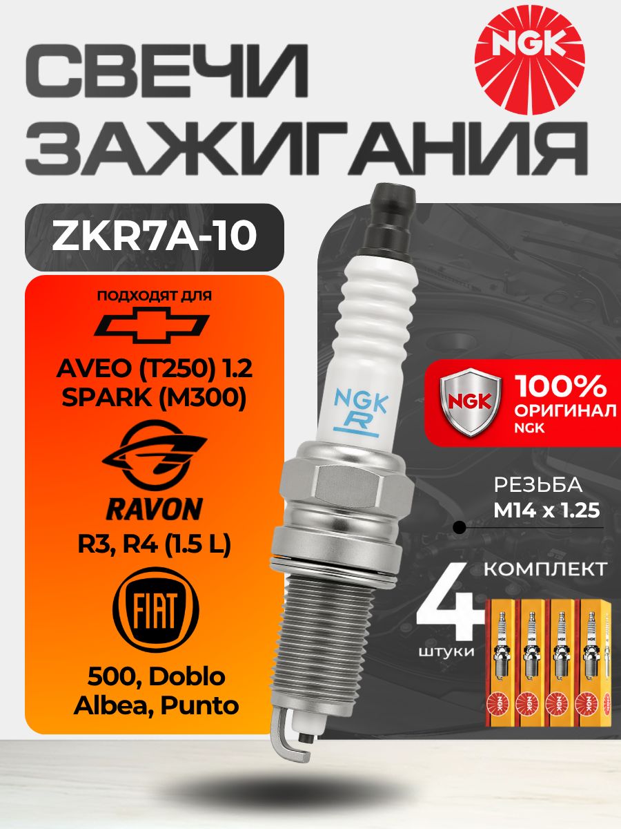 Свечи зажигания NGK 1691 ZKR7A-10 FIAT (500 Doblo Grande Punto; Punto EVO Linea Panda Idea)
