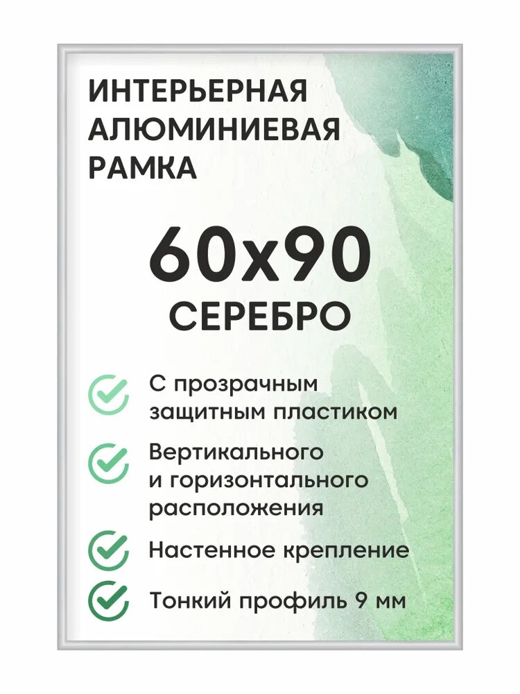 Фоторамка Altiro "алюминиевая Нельсон, 60х90 см", цвет матовое серебро / рамка для постера, картин, творчества / для интерьера