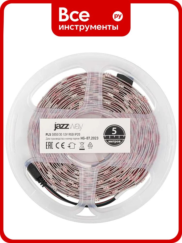 Светодиодная лента Jazzway PLS 5050/30-12В RGB 7.2Вт/м разноцветный IP20 (упаковка 5м) 327620