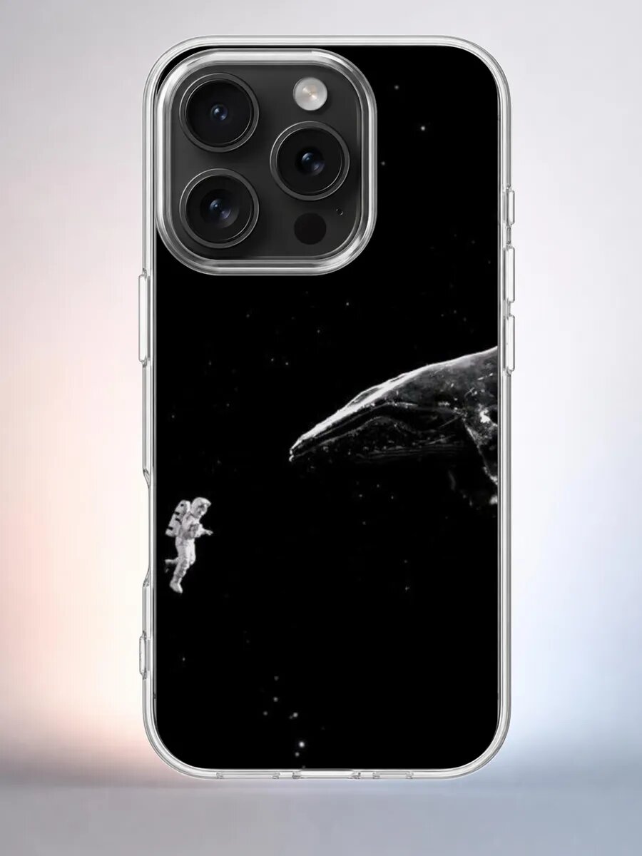 Чехол iPhone 15 Pro кит и астронавт силиконовый