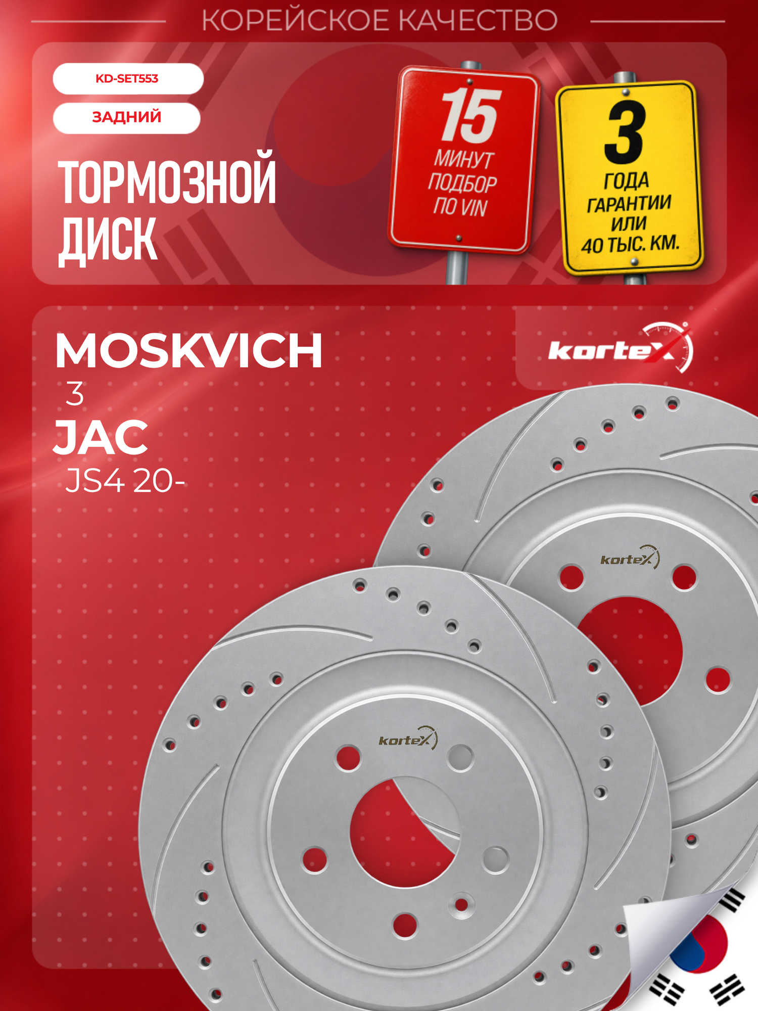Комплект задних тормозных дисков для Москвич 3/JAC JS4, 306 мм, Geomet, перфорация и насечки, 2 шт.