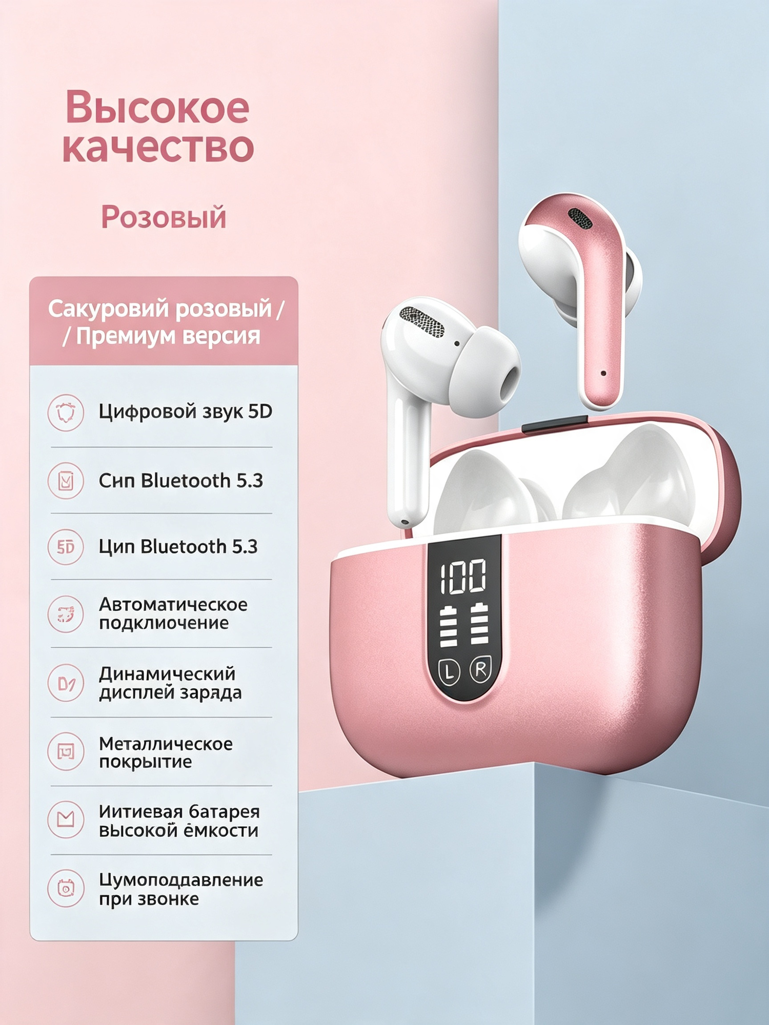 Беспроводные наушники-вкладыши с шумоподавлением и цифровым дисплеем, водонепроницаемые и защищенные от пота