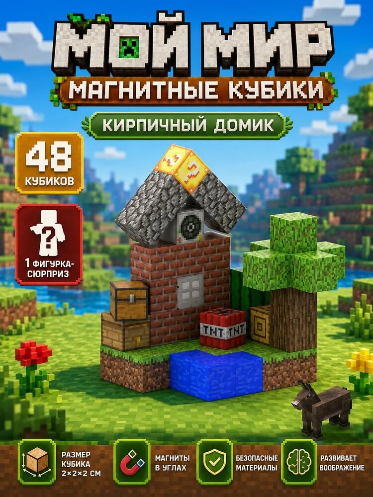 Магнитный конструктор Мой мир Уединенный домик 48 кубиков 1 случайная фигурка