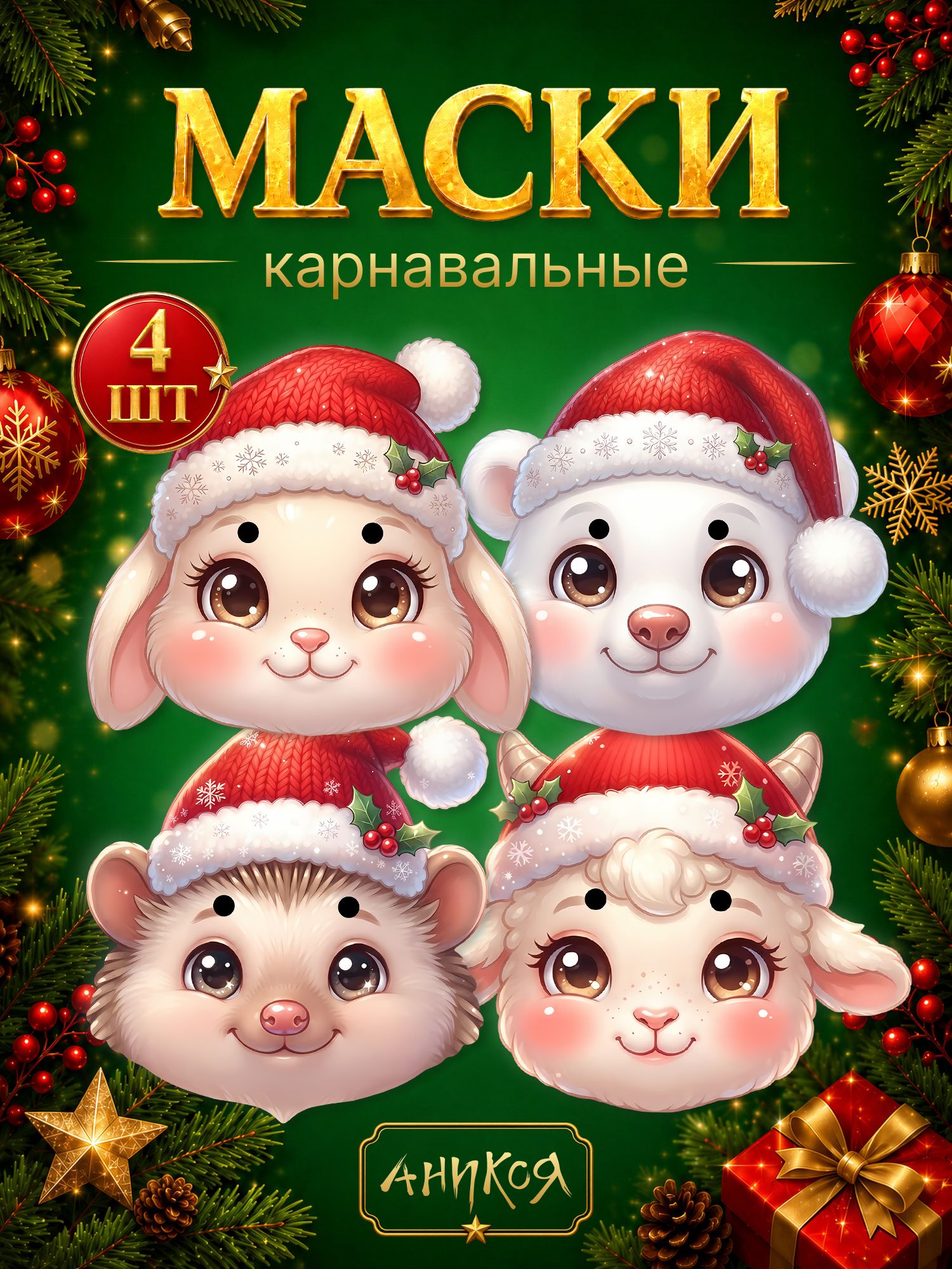 Маски Карнавальные "Козленок Мишка Ежик Зайка"