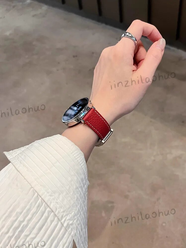 Ремешок для смарт-часов 20мм Samsung Galaxy Watch 7 / 6 / 6 Classic, кожаный, красный — фото 1